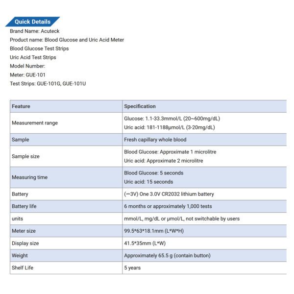 Acuteck 2 in 1 – Bi-Function Blood Glucose and Uric Acid Monitor – 3zbio